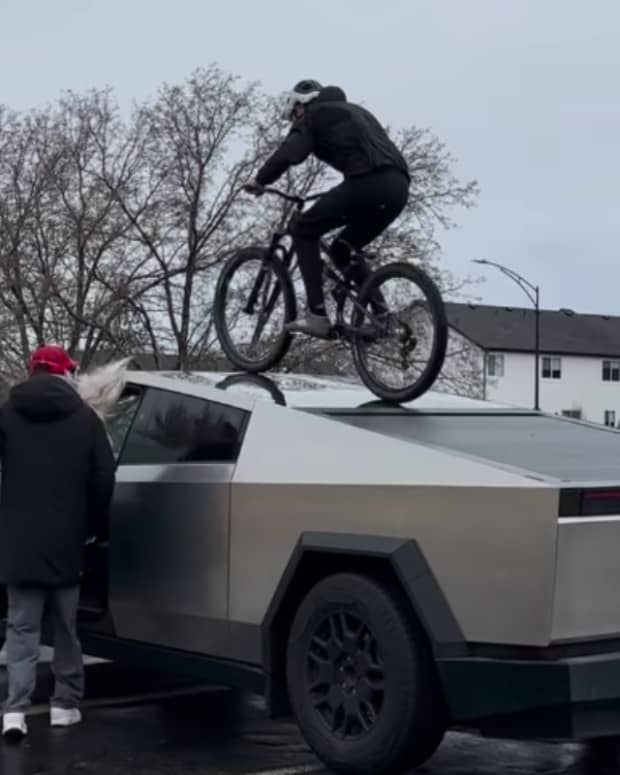 Rider Turns Tesla Cybertruck Into His Personal Ramp - BikeMag