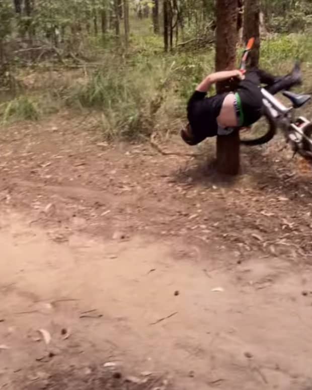 Rider Gets Body Checked By Tree