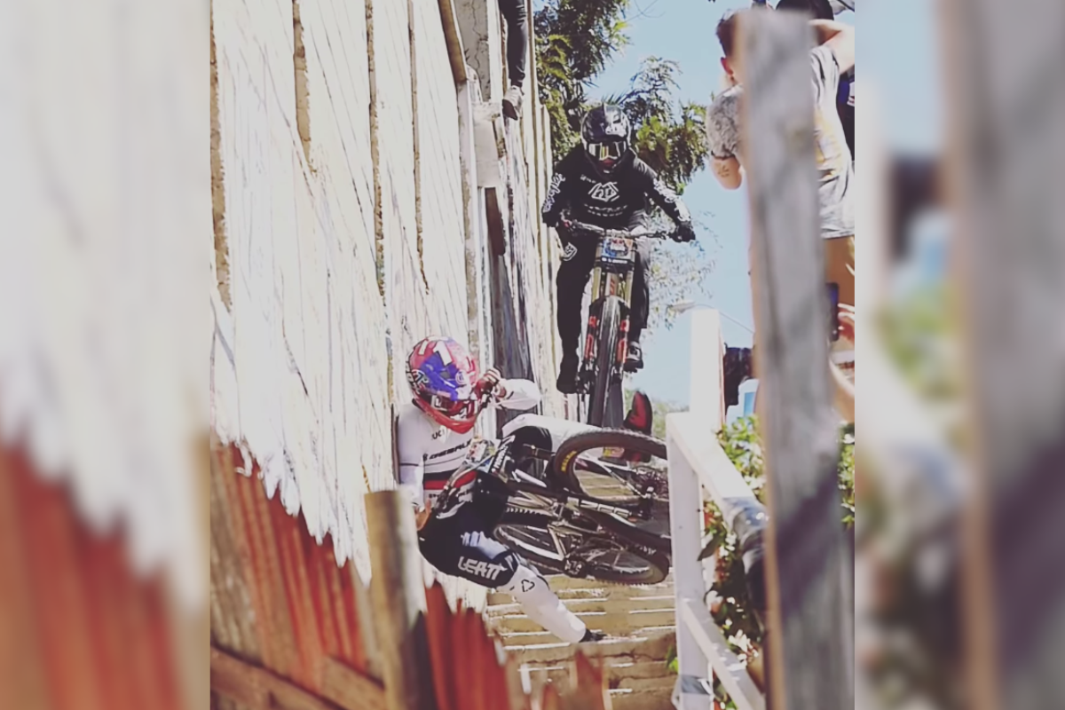 Rider Slams Into Wall On Urban Downhill Course