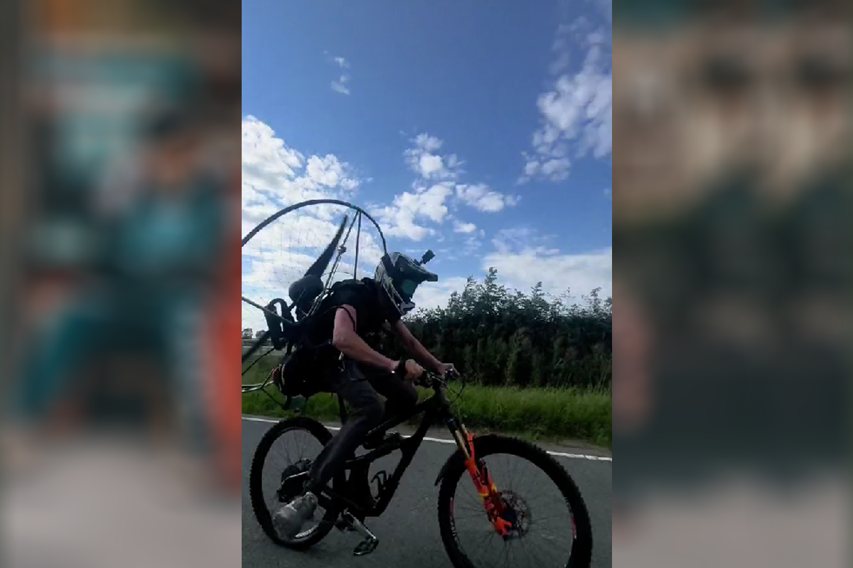 Mountain Biker Uses Paramotor To Hit Incredible Flat Ground Speed