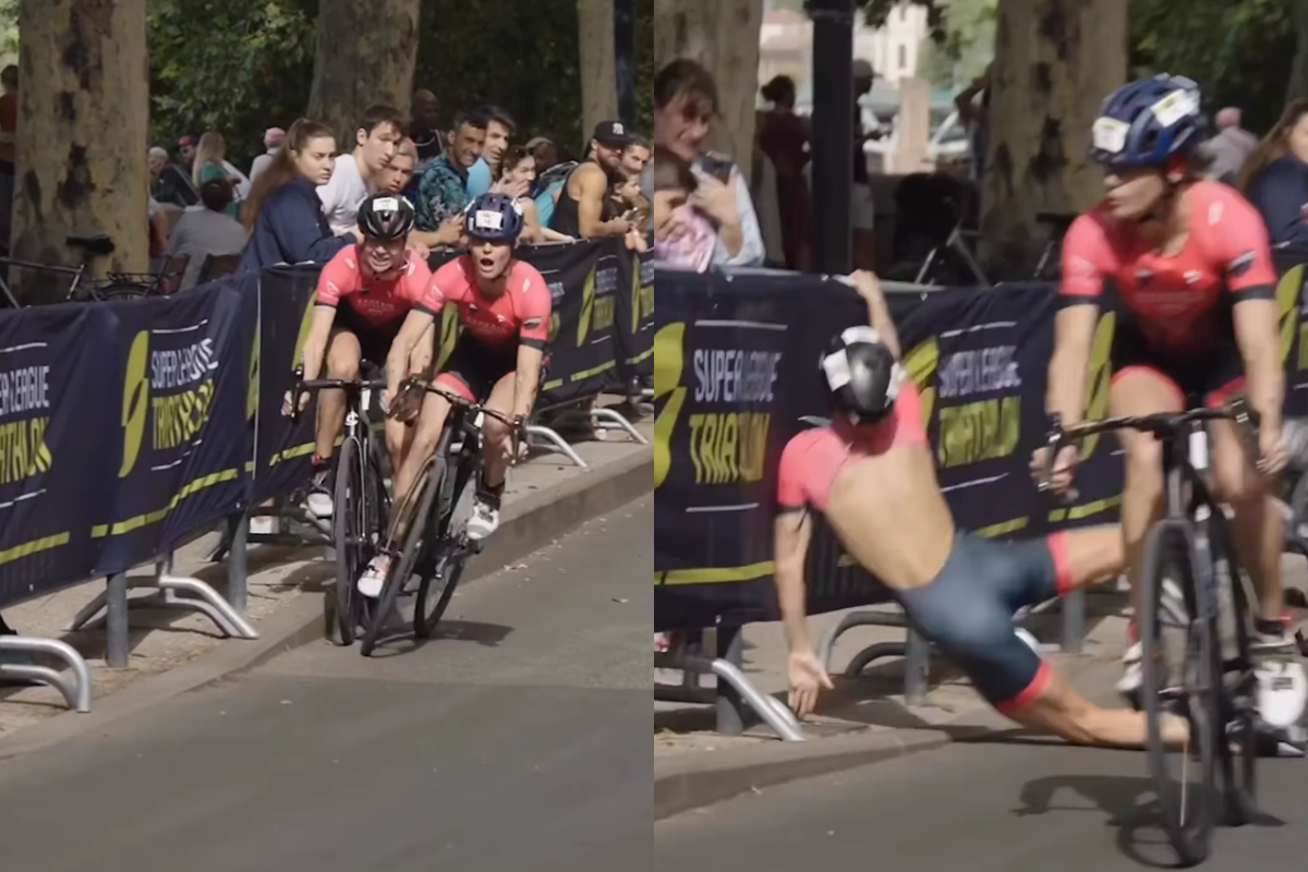 Cyclist Swerves Teammate Into Barrier- Was It On Purpose?