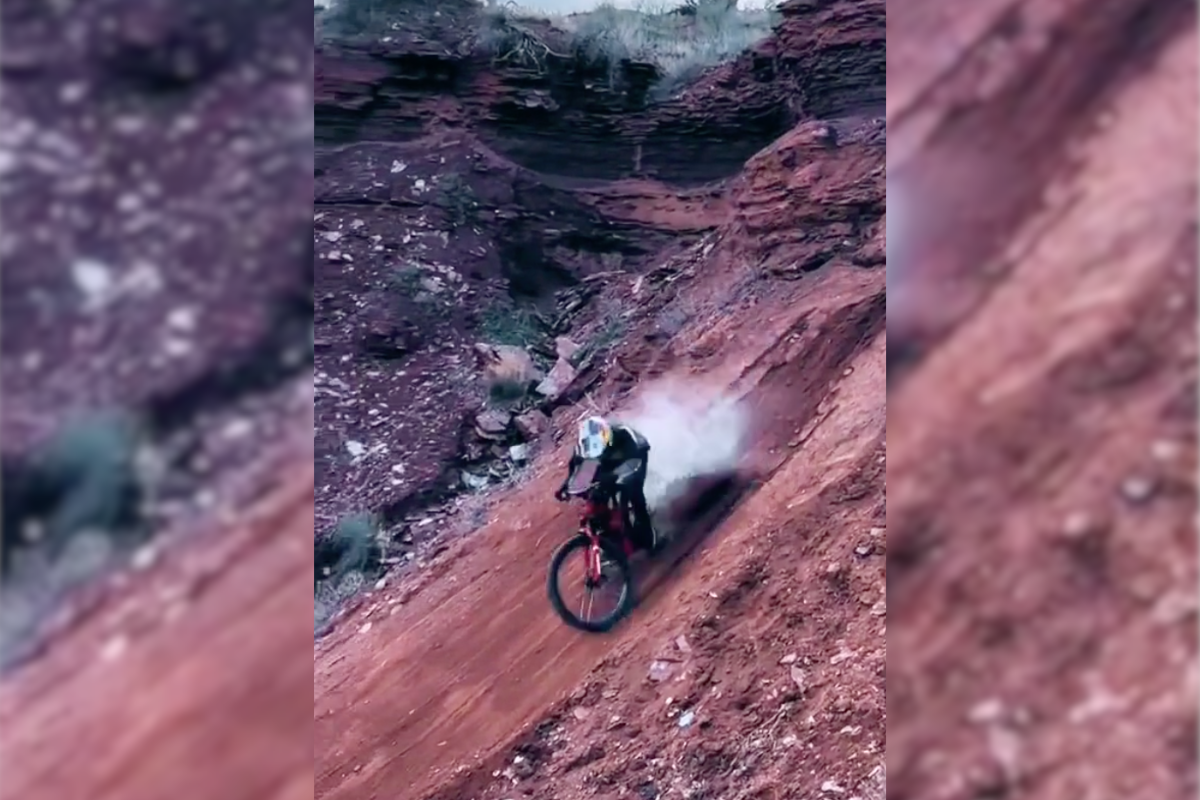 Rider's Tire Explodes On Drop Landing